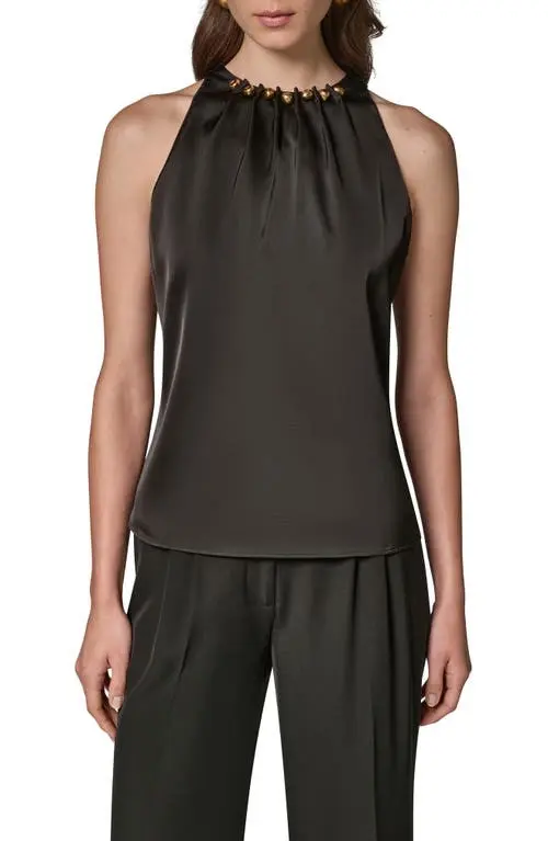 Donna Karan New York Hardware Neck Satin Blouse - Black