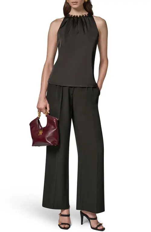 Donna Karan New York Hardware Neck Satin Blouse - Black