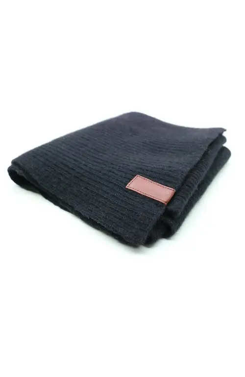 Portolano Cashmere Scarf With Leather Tab - Black