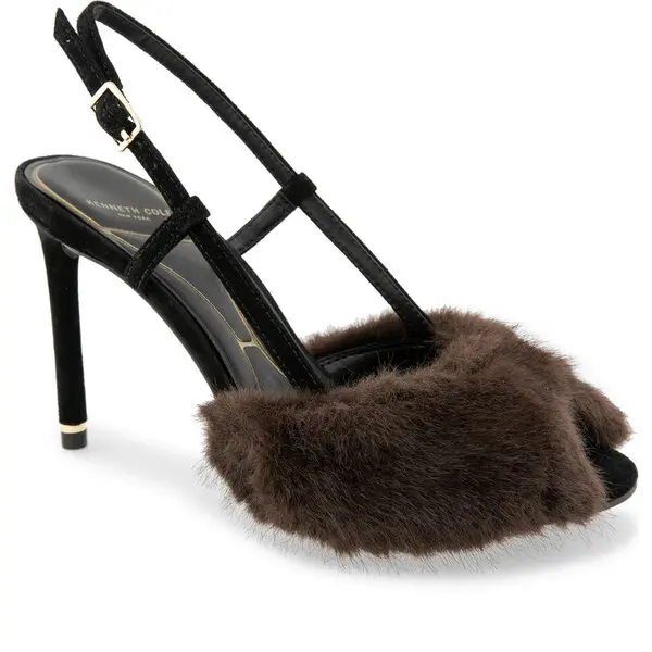 KENNETH COLE Londyn Faux Fur Slingback Sandal - Black
