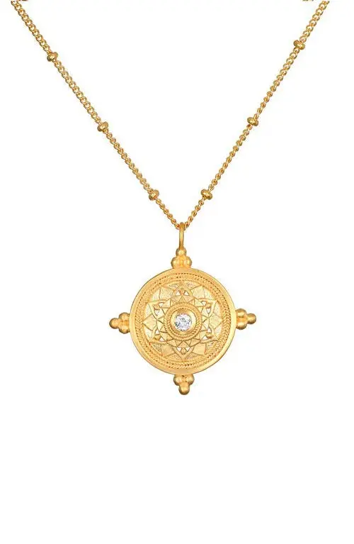 SATYA JEWELRY Inner Peace White Topaz Mandala Coin Necklace - Gold