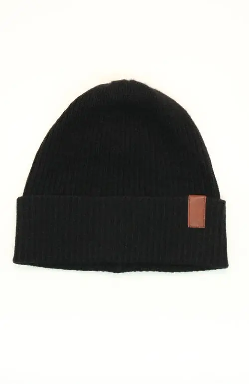 Portolano Cashmere Beanie With Leather Tab - Black