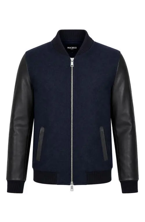 MACEOO Leather Sleeve Bomber Jacket