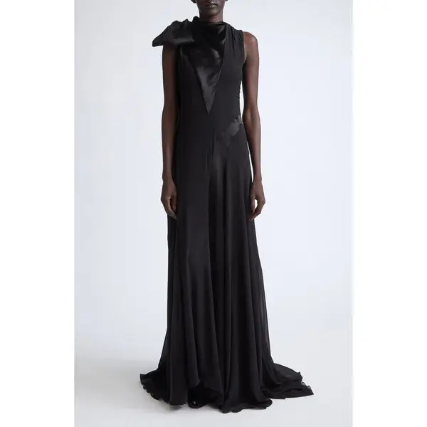 Alexander McQueen Silk Chiffon & Satin Gown - Black