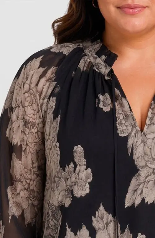 LIVERPOOL Floral Print Jacquard Chiffon Top