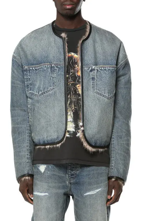PURPLE BRAND Reversible Faux Fur Denim Jacket