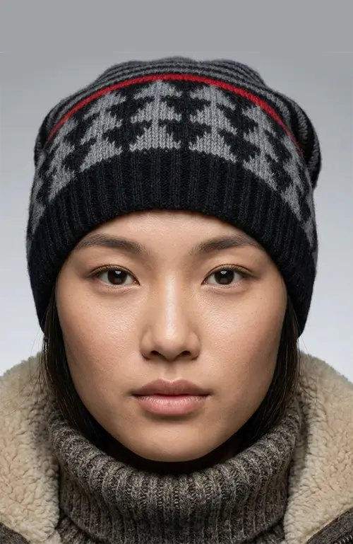 Portolano Cashmere Hat In Nordic Design - Black Combo