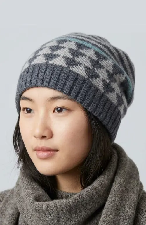 Portolano Cashmere Hat In Nordic Design - Stone Grey Combo