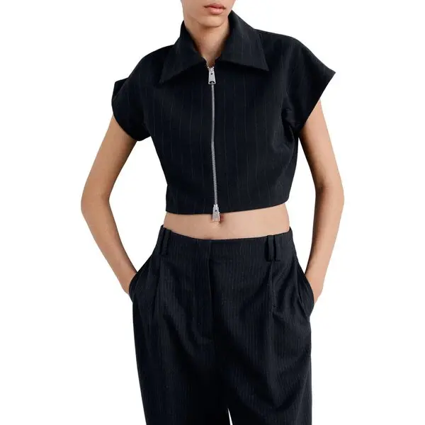 Mango Pinstripe Short Sleeve Zip Waistcoat