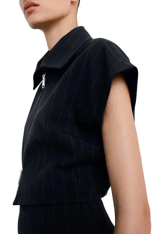 Mango Pinstripe Short Sleeve Zip Waistcoat