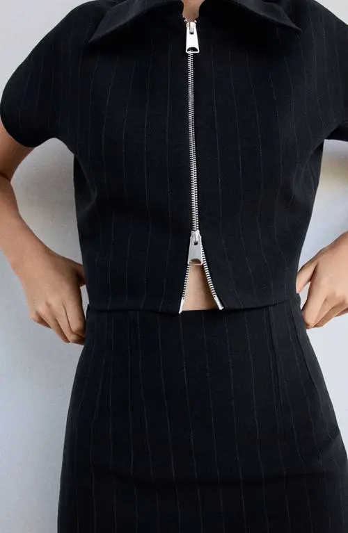Mango Pinstripe Short Sleeve Zip Waistcoat