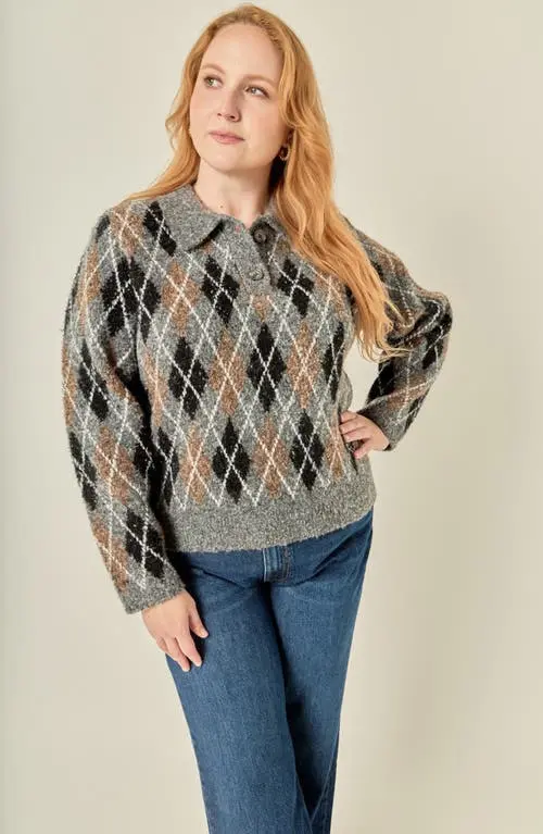 GREY LAB Argyle Collared Sweater