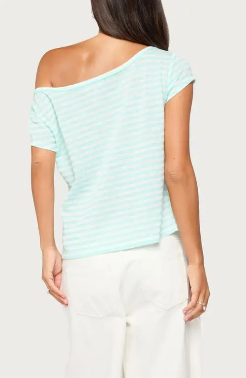 EDIKTED Chanelle Striped Off The Shoulder Tee