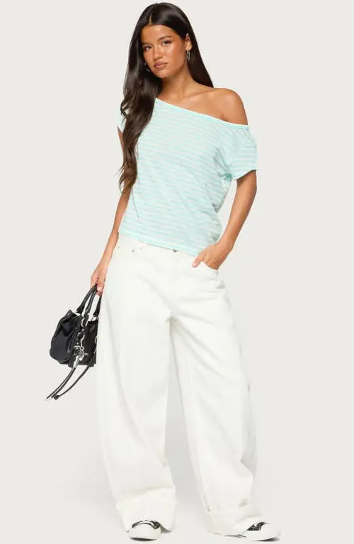 EDIKTED Chanelle Striped Off The Shoulder Tee