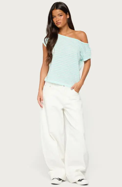 EDIKTED Chanelle Striped Off The Shoulder Tee