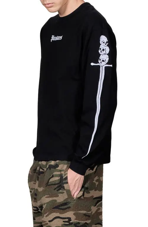 PLEASURES Luster Heavyweight Long Sleeve Graphic T-shirt - Black