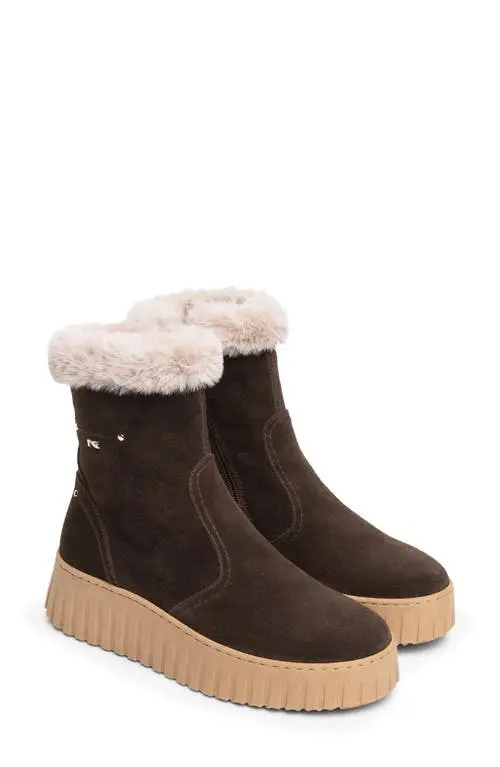 NEROGIARDINI Faux Fur High Top Sneaker - Chocolate