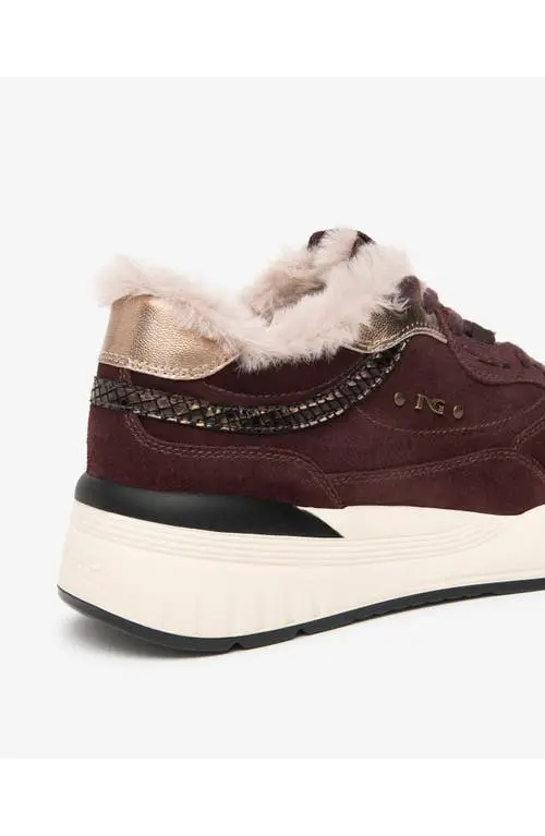 NEROGIARDINI Faux Fur Platform Sneaker - Bordeaux