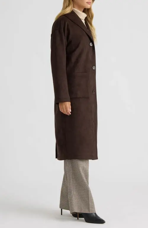 NVLT Faux Suede Longline Coat - Espresso