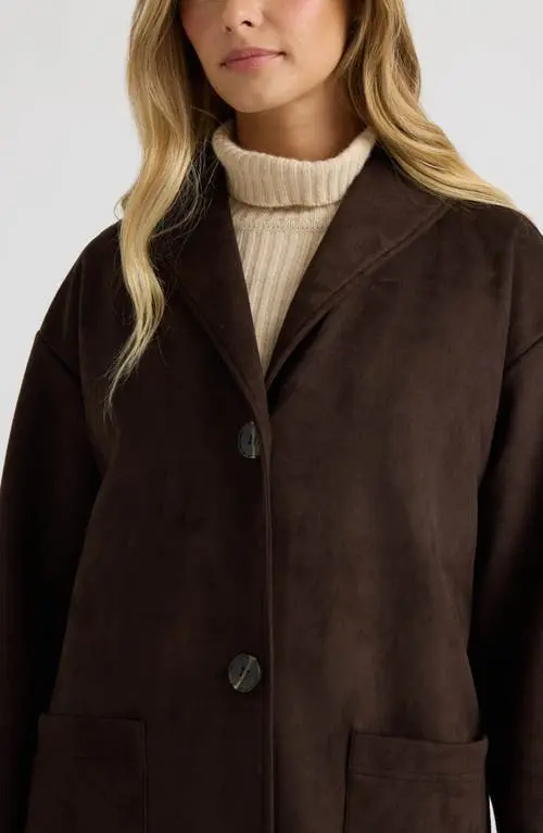 NVLT Faux Suede Longline Coat - Espresso