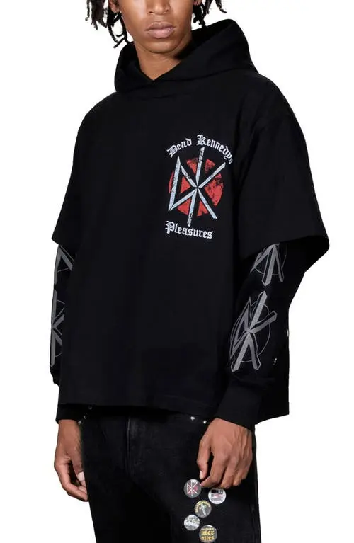 PLEASURES Dead Kennedys Studded Layered Look Graphic Hoodie