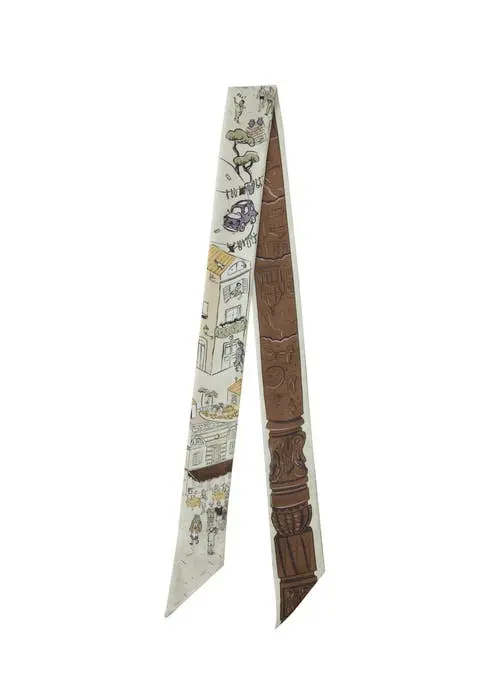 OLAH Rome Silk Skinny Scarf - Soft Limestone