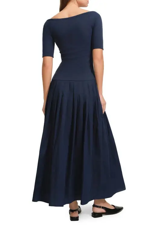 MARCELLA Mila Off The Shoulder Pleated Drop Waist Dress - Deep Indigo
