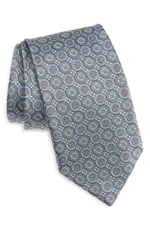 David Donahue Geometric Silk Blend Tie - Gray
