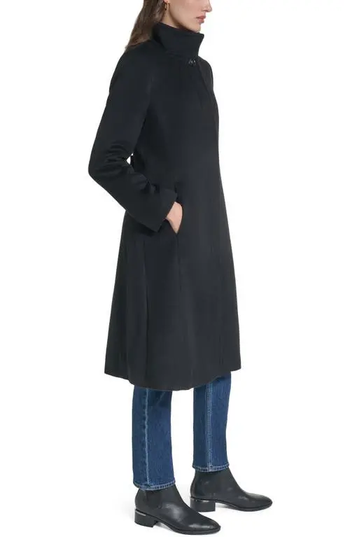 Cole Haan Stand Collar Wool Blend Coat - Black