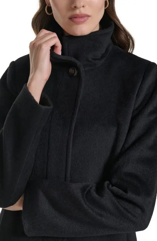 Cole Haan Stand Collar Wool Blend Coat - Black