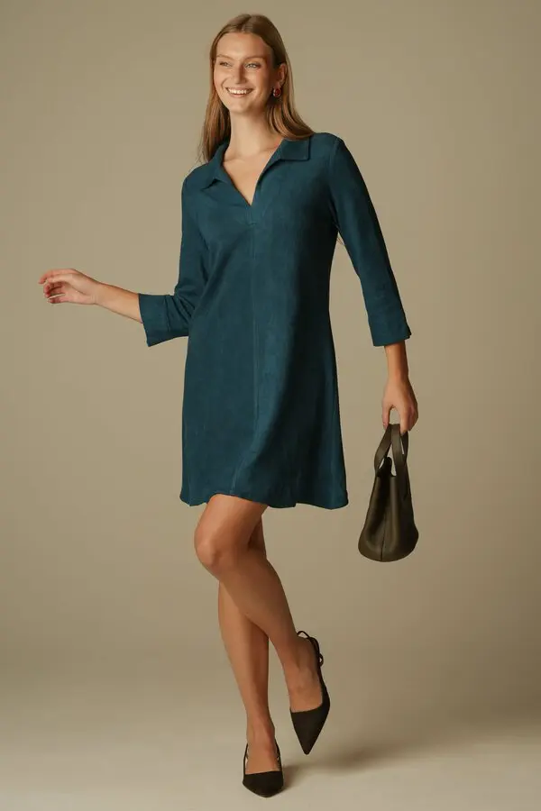 DUFFIELD LANE Suede Victoria Dress - Navy