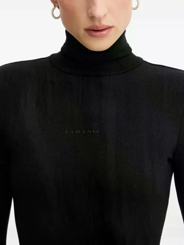 LA MANIA Ribbed-knit Roll-neck Mini Dress