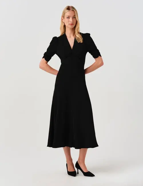 GHOST LONDON Mia Crepe Midi Tea Dress - Black