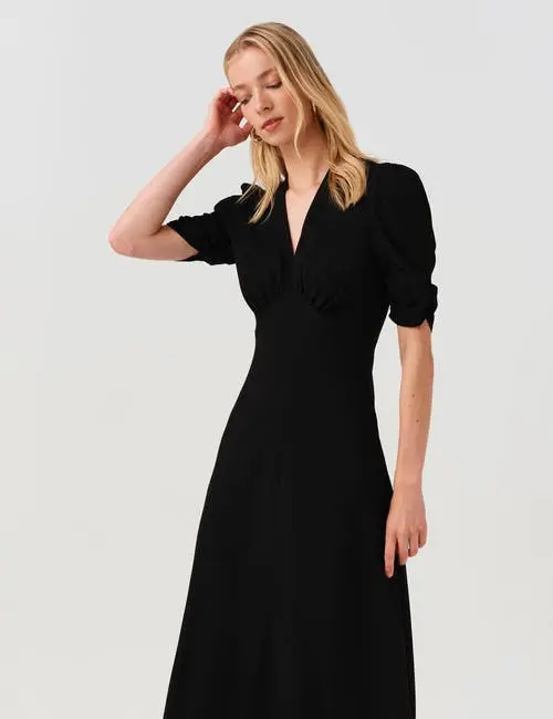 GHOST LONDON Mia Crepe Midi Tea Dress - Black