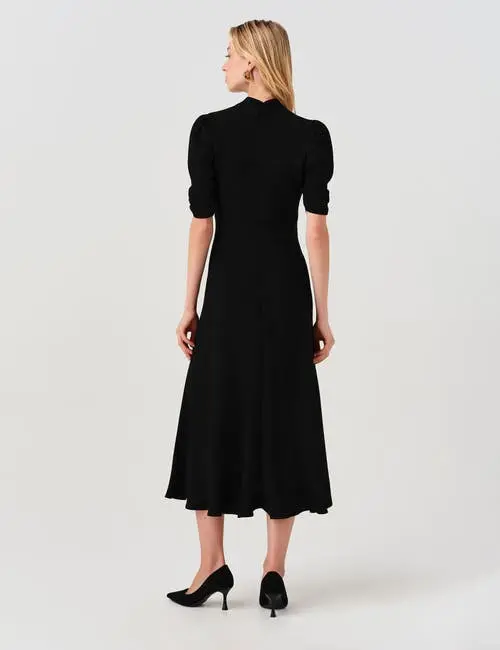 GHOST LONDON Mia Crepe Midi Tea Dress - Black