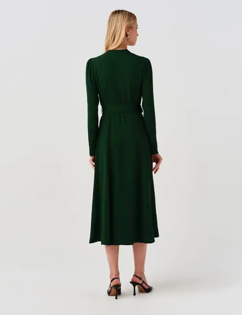 GHOST LONDON Ria Button Down Belted Midi Dress - Forest Green