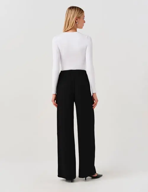 GHOST LONDON Andie Pleated Wide Leg Crepe Trouser - Black