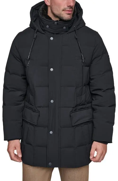 Andrew Marc Down & Feather Fill Parka With Faux Fur Trim Hood - Black