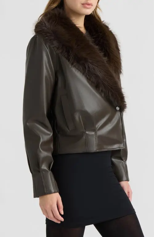 NVLT Leon Faux Leather Jacket With Faux Fur Collar - Espresso