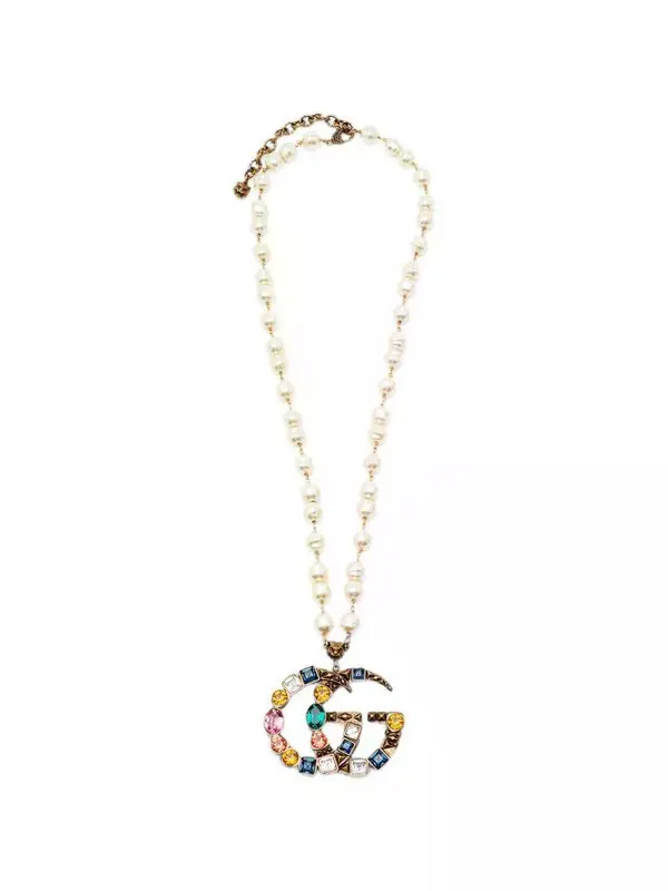 Gucci Double G Crystal-embellished Necklace - Gold