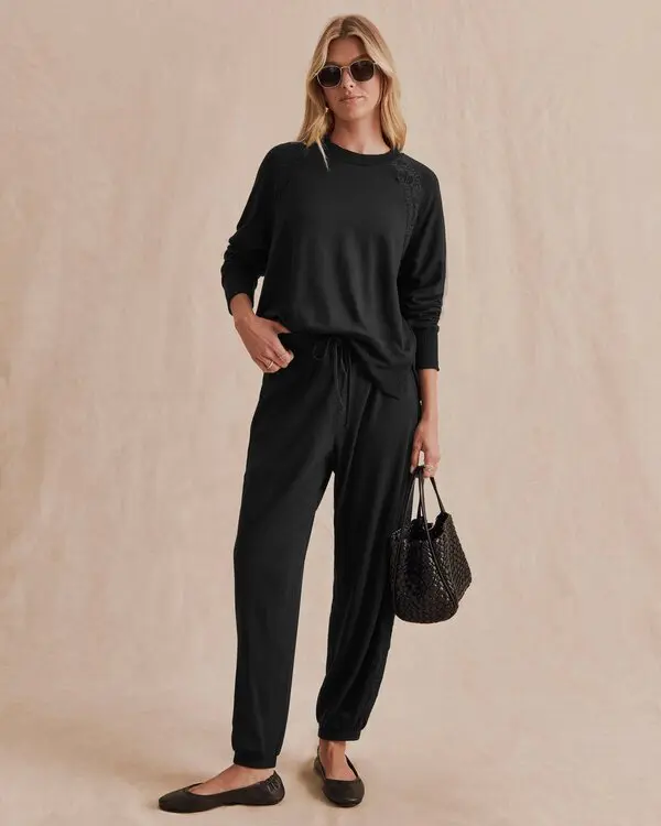 Splendid Supersoft Lace Trim Jogger - Black