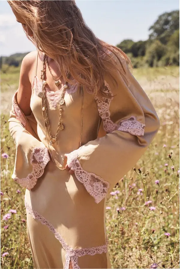 LoveShackFancy Elarine Silk Lace Top - Mocha