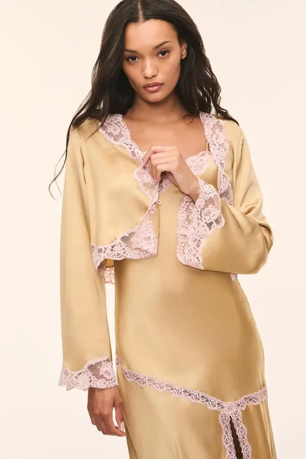 LoveShackFancy Elarine Silk Lace Top - Mocha