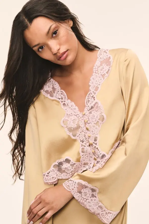 LoveShackFancy Elarine Silk Lace Top - Mocha