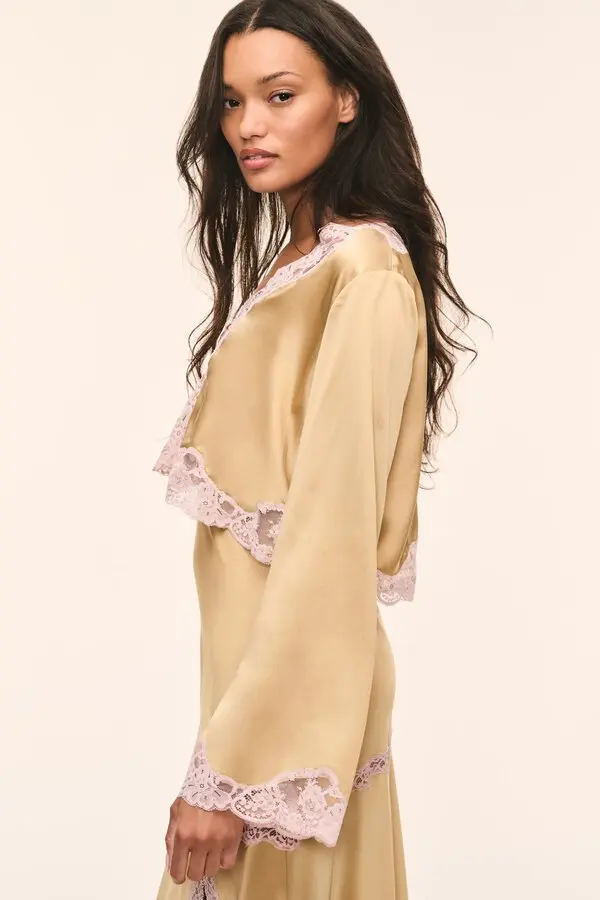 LoveShackFancy Elarine Silk Lace Top - Mocha