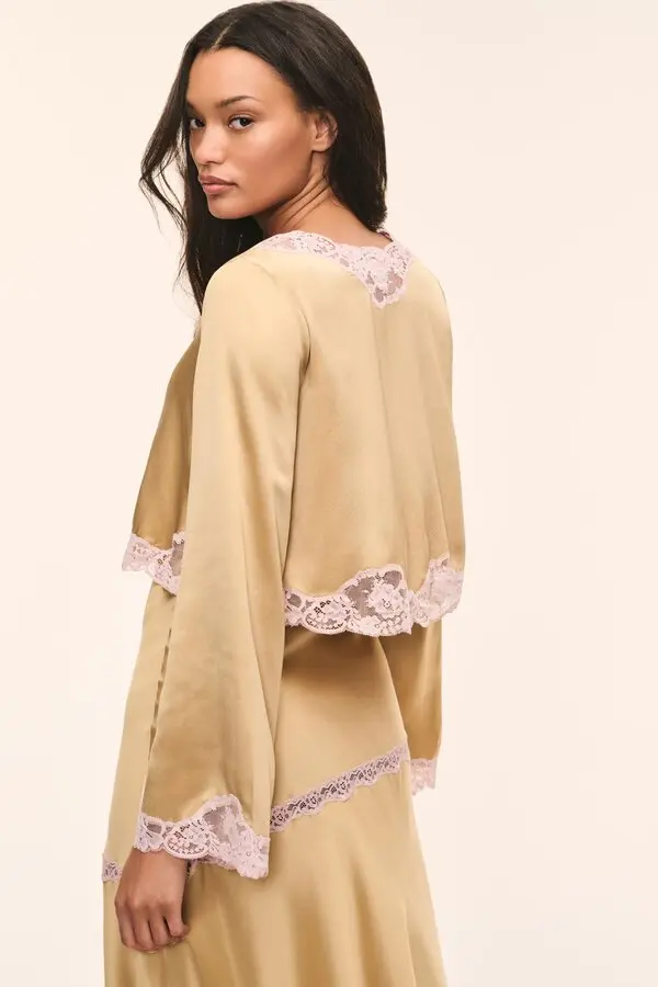 LoveShackFancy Elarine Silk Lace Top - Mocha
