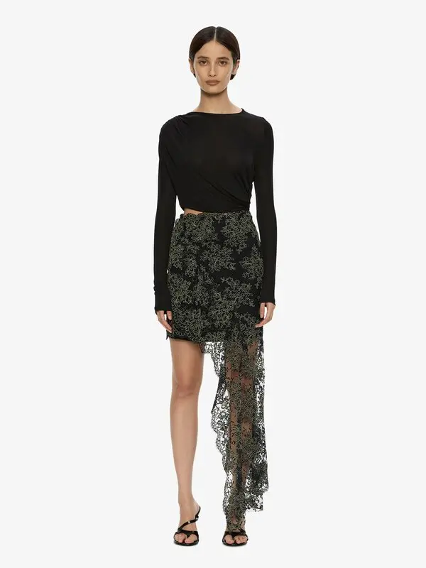 Christopher Esber Verve Twisted Tee Lace Long Sleeve Dress