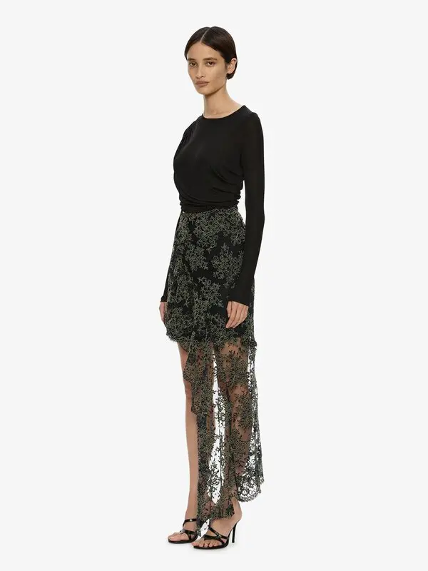Christopher Esber Verve Twisted Tee Lace Long Sleeve Dress