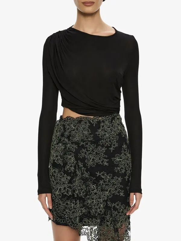 Christopher Esber Verve Twisted Tee Lace Long Sleeve Dress
