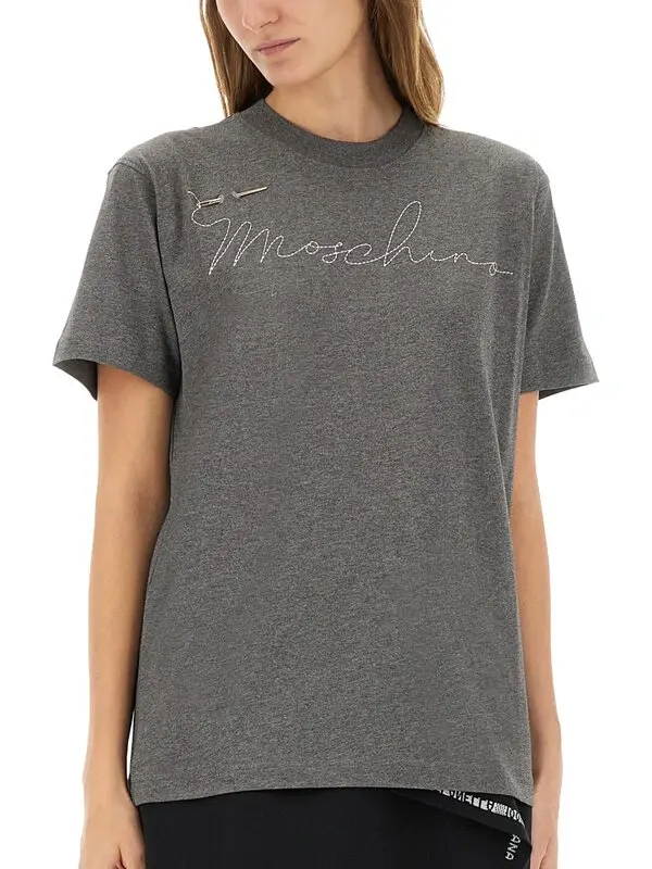 Moschino T-shirt With Embroidered Logo - Gray